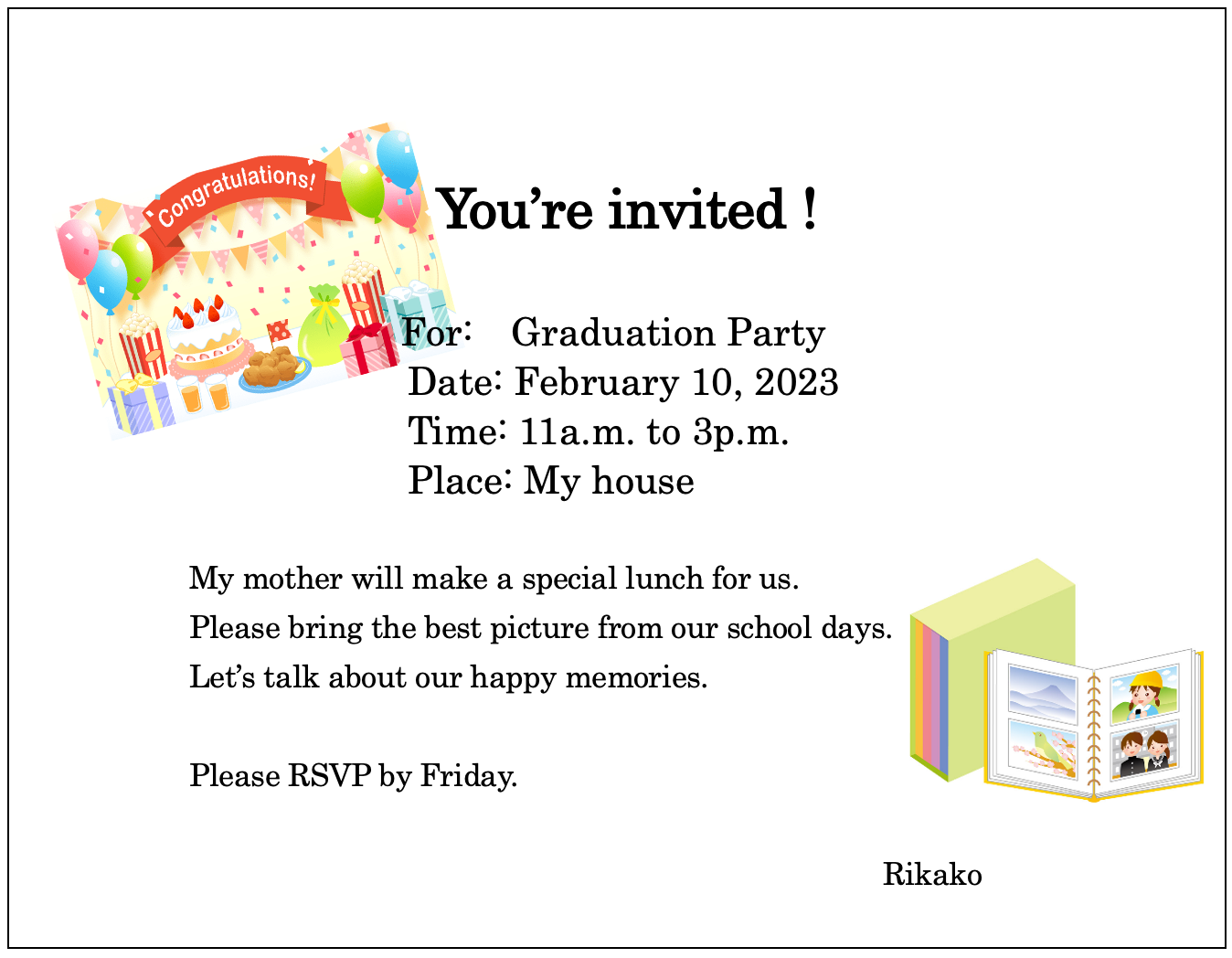 How to write an invitation in English. - 幼児英会話もNESイングリッシュスクール